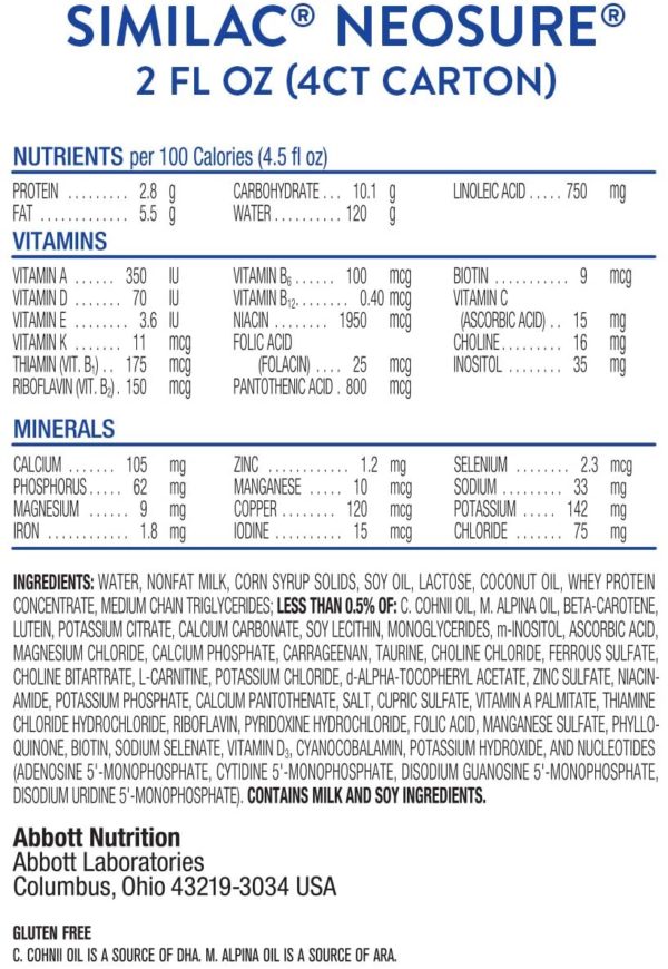 Similac NeoSure Infant Formula with Iron, For Babies Born Prematurely ...